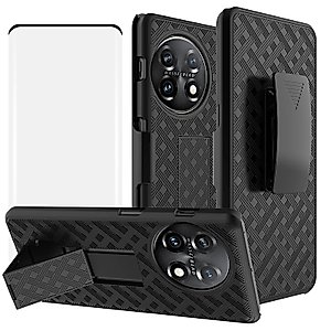 Ailiber for OnePlus 11 Phone Case, OnePlus 11 5G Case Holster with Screen Protector, Swivel Belt Clip, Kickstand Holder, Slim Shockproof Shell Full Body Protective Phone Cover for One Plus 11-Black