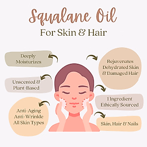 Squalane Oil - 100% Pure & Natural Plant Derived Facial Oil 2 Fl Oz - Cold Pressed and Unrefined Premium Grade Multipurpose Moisturizing Oil For Skin and Hair