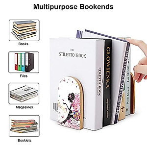 Hon-Lally Flower Fairy Girl with Pink Wing Elves Butterflies Pattern Wood Bookends Decorative Bookend Non-Skid Office Book Stand for Books Office Files Magazine, Wood-style, One Size