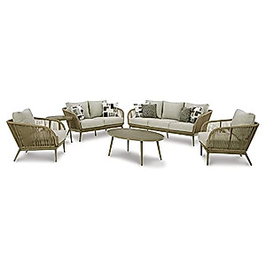 Signature Design by Ashley Swiss Valley Bohemian Outdoor Loveseat with Cushion, Light Brown
