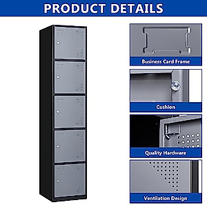 BYNSOE Metal Locker 5 Doors 71" Employees Locker Storage Cabinet Locker School Hospital Gym Locker Requires Assembly (Black Gray 5 Door-71)