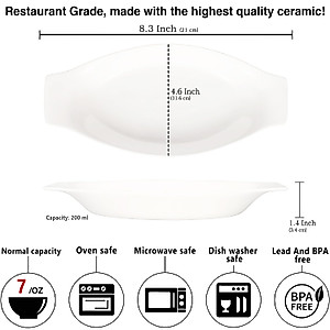 jinsongdafa Ceramic Oval Au Gratin Baking Dishes 7 oz, Set of 4 Banana Split Bowls, Oven and Microwave Safe, for 1 person servings, Bakeware with Double Handle for Kitchen and Home,8.3 Inch