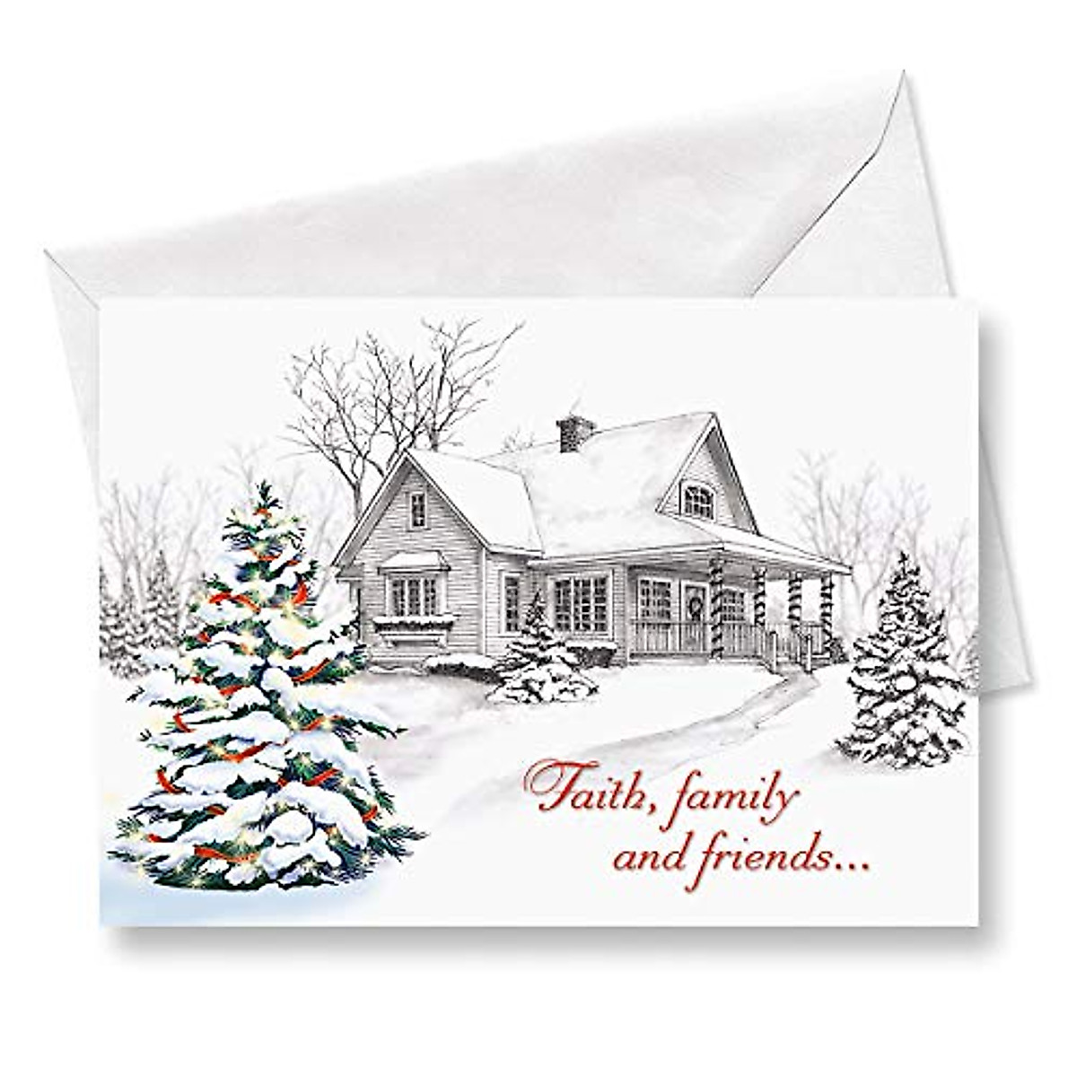 Current Winter Home Personalized Christmas Greeting Cards Set - Set of 18 Large 5 x 7-Inch Folded Cards, Themed Religious Holiday Card Value Pack, Add Names or Text, Envelopes Included