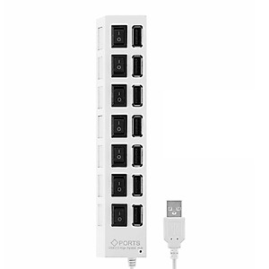 7 Ports USB 2.0 USB Hub, Individual Power On/Off USB Charging High Speed Data Transmitting Hub Adapter for PC Laptop