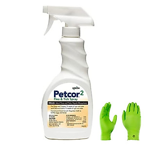 Petcor Pet Flea & Tick Spray - Easy-use Spray - Kill Ticks, lice, Fleas, and Mosquitoes on Dogs, Cats, Puppies, and Kittens | USA Supply Gloves | USA Supply Pest Identification Card