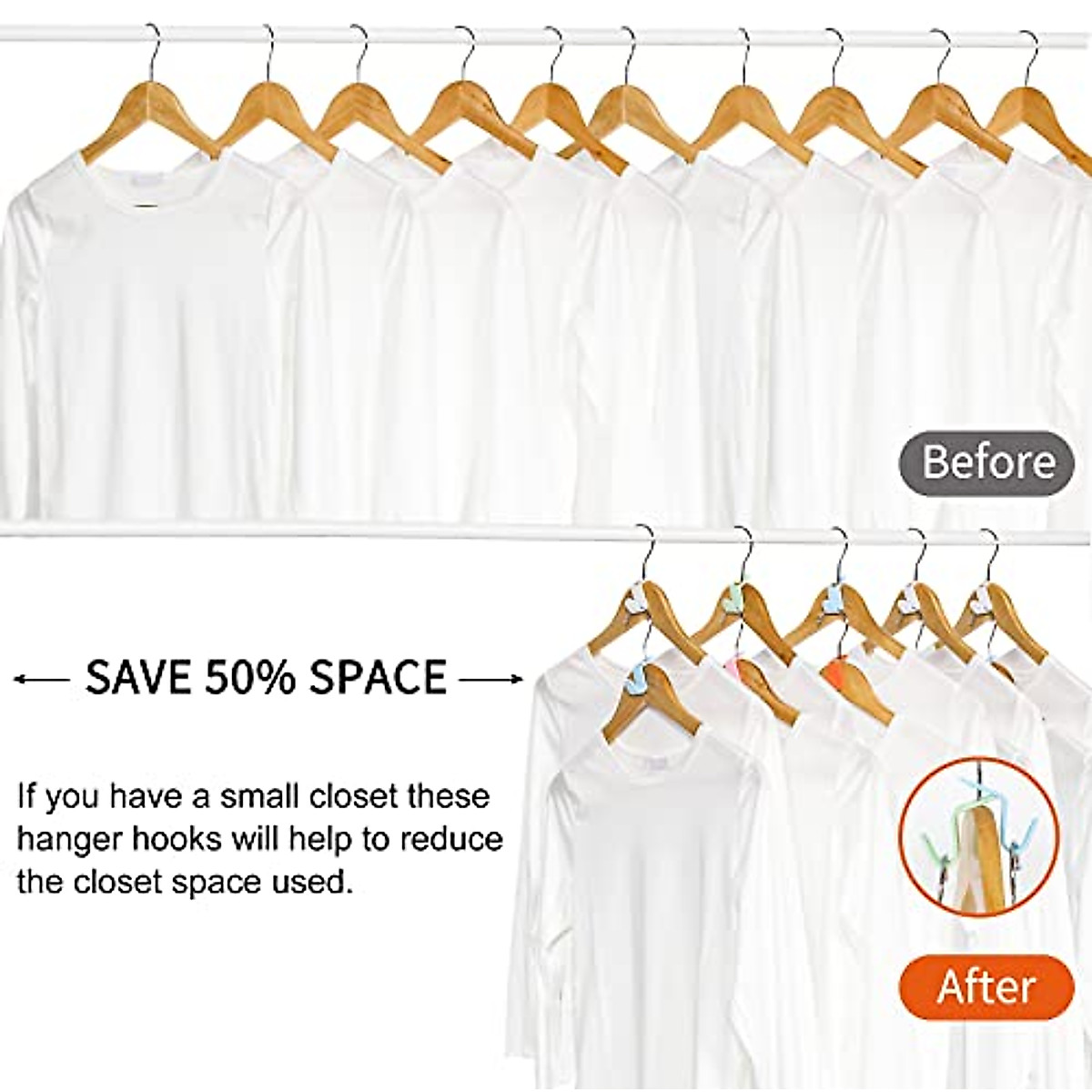 SLMT Clothes Hanger Connector Hooks 50PCS Space Saving Hanger Extender Hooks Closet Organizer for Plastic Hangers Velvet Hangers Wooden Hangers Wire Hangers Heavy Duty Hangers