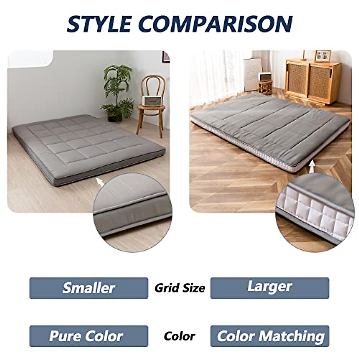 MAXYOYO Japanese Tatami Mattress - Roll Up Foldable Floor Bed for Adults & Guests, King Size, Dark Grey