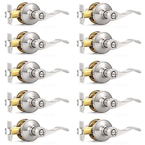 Probrico Bed/Bath Door Levers Wave Style Door Handles in Satin Nickel Wholesale Privacy Door Locks (10 Pack)