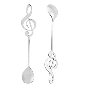 Somswcpass 5 Pcs Creative Music Note Coffee Spoon Stainless Steel Spoons, Staff Musical Notation Shaped Teaspoon, Small Dessert Spoon for Coffee Stirring Drink Mixing Milkshake Jam (Silver)