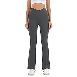 HEGALY Women's Flare Yoga Pants - Crossover Flare Leggings High Waisted Bootcut Bell Bottom Workout Sweatpants Dark Grey