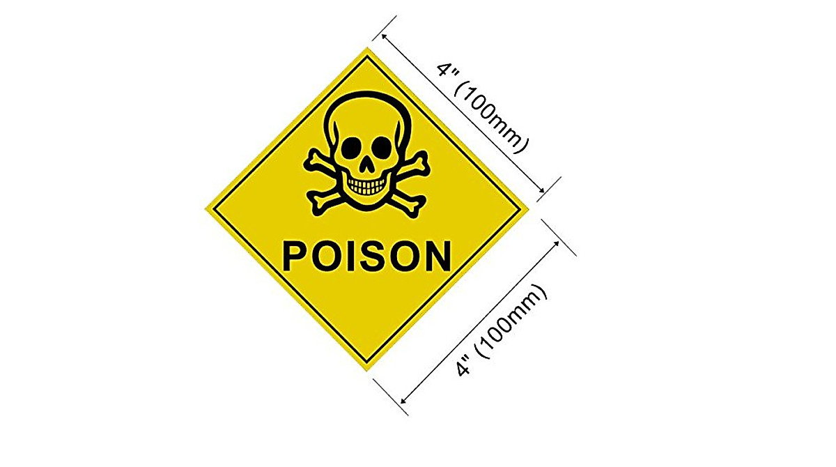 Outdoor/Indoor (4 Pack) 4" X 4" - Poison Skull & Crossbones - Danger ...