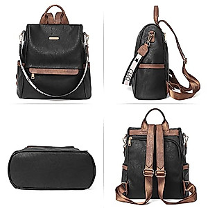 CLUCI Women Backpack Purse Fashion Leather Large Designer Travel Bag Ladies Shoulder Bags Black with Brown