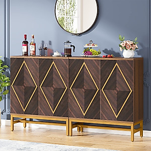Tribesigns Sideboard Buffet Cabinet Set of 2, 59 Inch Kitchen Sideboard Cabinet with Doors and Adjustable Shelves, Coffee Bar Cabinet Storage Cabinet for Dining Room, Living Room, Dark Brown