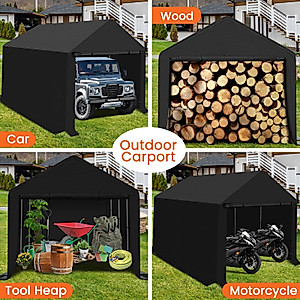 Outdoor Carport Canopy，8x14 ft Heavy Duty Canopy Shed,Metal Frame Storage She with Waterproof, UV Resistant Cover, 2 Rollup Zipper Doors for Backyard, Garden can Store Motorcycle, Garden Tools