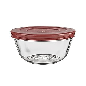 Anchor Hocking Glass Mixing Bowls with Lids, Cherry, 1.5 Quart (Set of 2) -