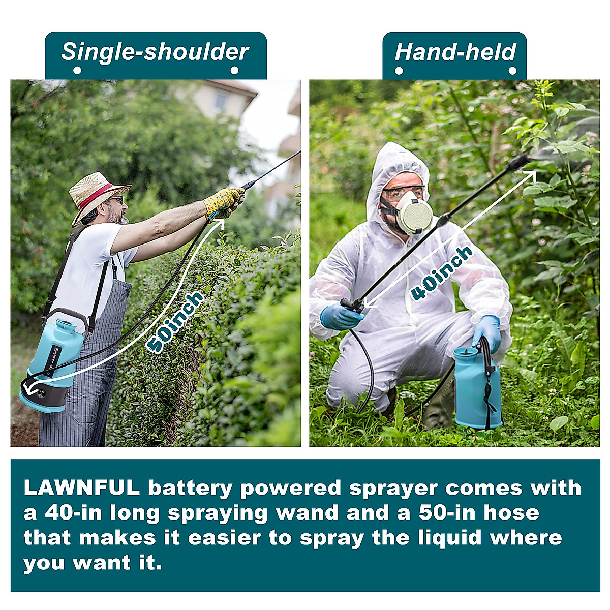 LAWNFUL 1.35 Gallon Battery Powered Sprayer for Long Time Spray (Double Battery)