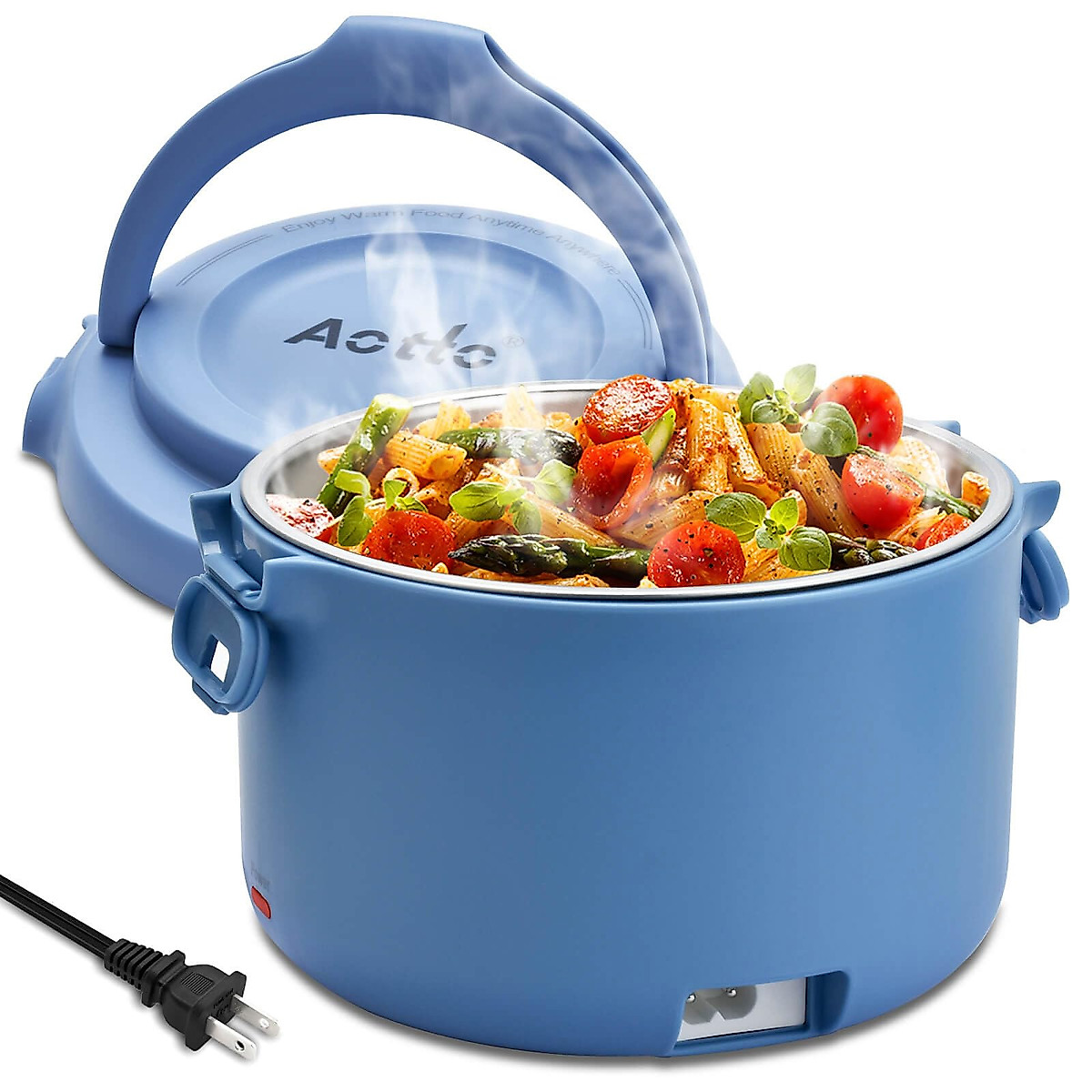 Aotto Electric Lunch Box: 32 oz Portable Food Warmer Heater - Lunch Warmer Portable for Work/Office, Warming Soup & Meal, Spill-Free, Men & Women's Gifts, Blue (110V-120V)