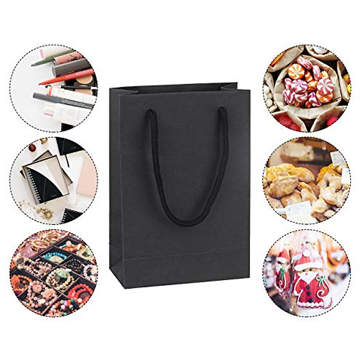 driew Black Bags for Gifts, Small Gift Bags 30 Pack Paper Gift Bags with Cotton Handle Black Gift Bags with Handle 5x2x7.5 inches Small Size