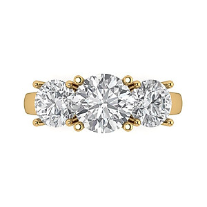 3.25 Ct Brilliant Round Cut Clear Simulated Diamond 14K Yellow Gold Three Stone Engagement Promise Bridal Ring Size 3.5