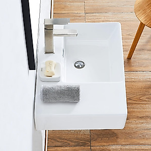 Bathroom Sink,White Wall Mounted Sink,Rectangle Wall Mount Bathroom Vessel Sink,24"X17"Modern Floating or Countertop Porcelain Ceramic Washing Bathroom Lavatory Sink,Right Side