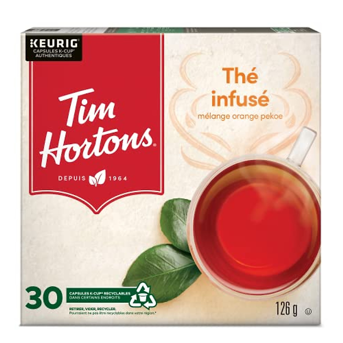Tim Hortons Steeped Orange Pekoe Tea, Black Tea, Single Serve Keurig K-Cup Pods, 30 Count