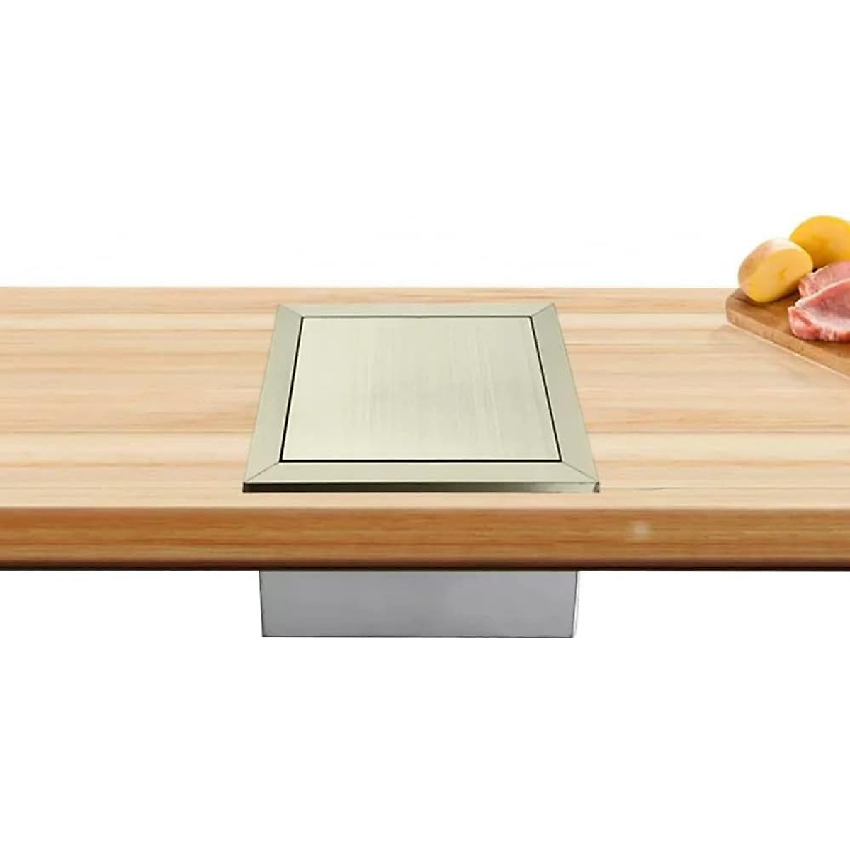 AttreX Square Trash and Waste Chute Lid Built-in Countertop, 304 Stainless Steel Balance Flap Cover Trash Grommet Swing Trash Can Lid-Only The -A Lid(Gold)