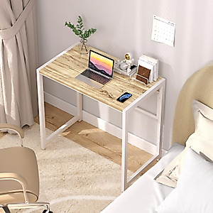 GreenForest Folding Desk No-Assembly, 31.5 in Small Desk for Small Spaces, Computer Desk for Home Office, Space Saving Foldable Table, Study Writing Desk, Oak White