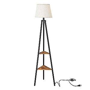 VASAGLE Floor Lamp with Shelves, Standing Reading Lamp with Lamp Shade, for Living Room, Bedroom, Bulb Not Included, Rustic Brown ULFL15BX