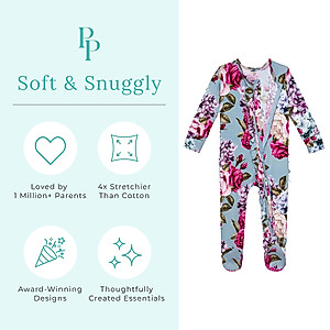 Posh Peanut Footie Pajamas for Baby Girls – Sleepers in Ultra-Soft Viscose from Bamboo with 2-Way Zipper & Ruffle Trim – Newborn to Toddler Sleepwear (Lacey, 3-6 Months)