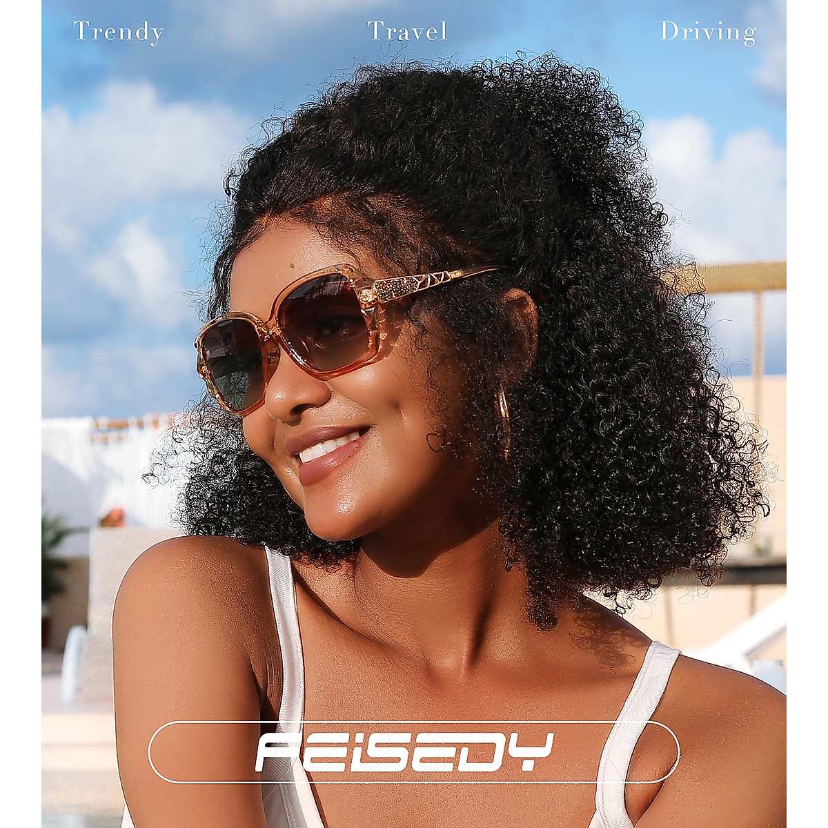 FEISEDY Polarized Women Square Sunglasses Sparkling Composite Shiny Frame B2289