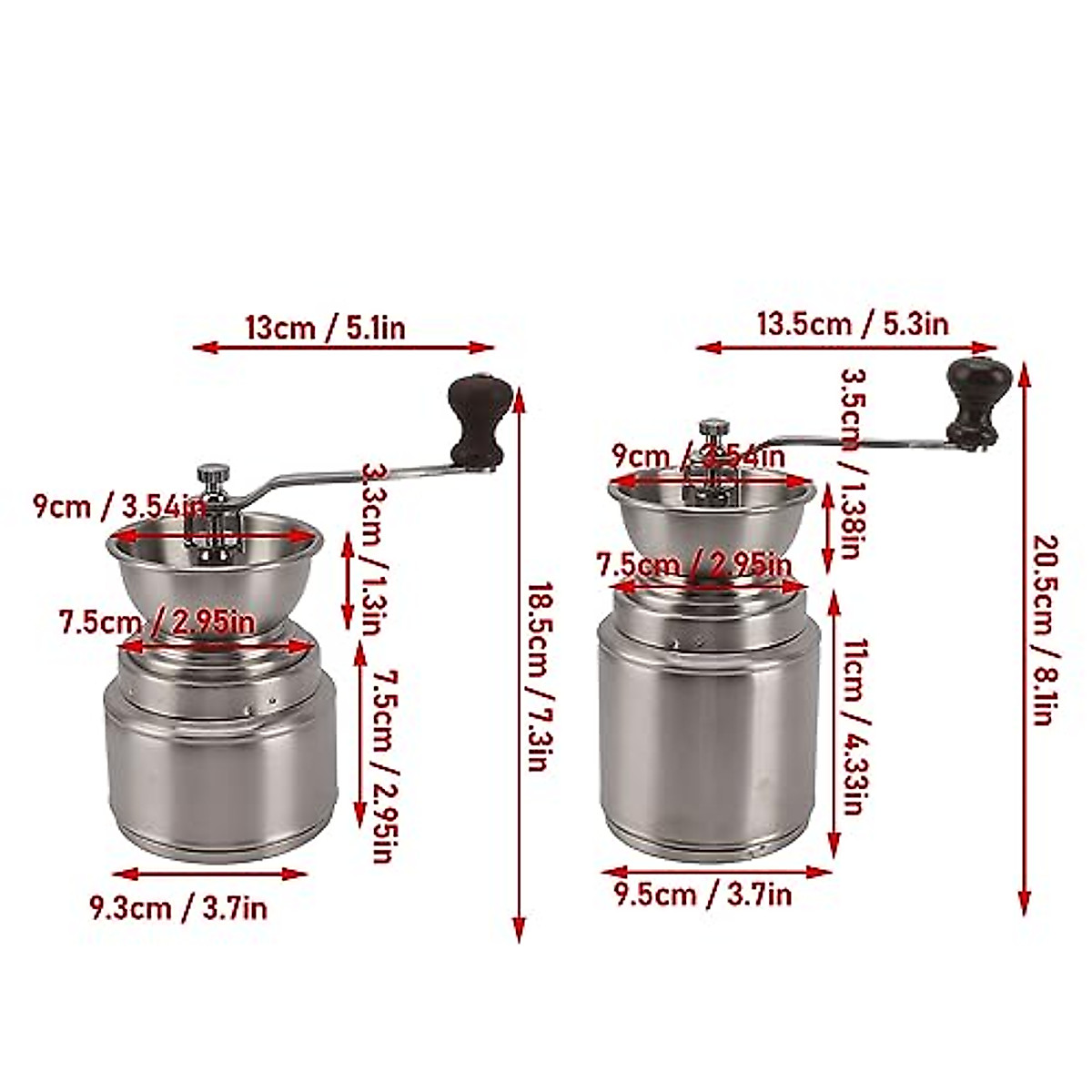 Hand Crank Coffee Grinder 304 Stainless Steel Grinding Degree, Detachable Mill with Individual Bean Container, Manual Operation for Home Use (Large)
