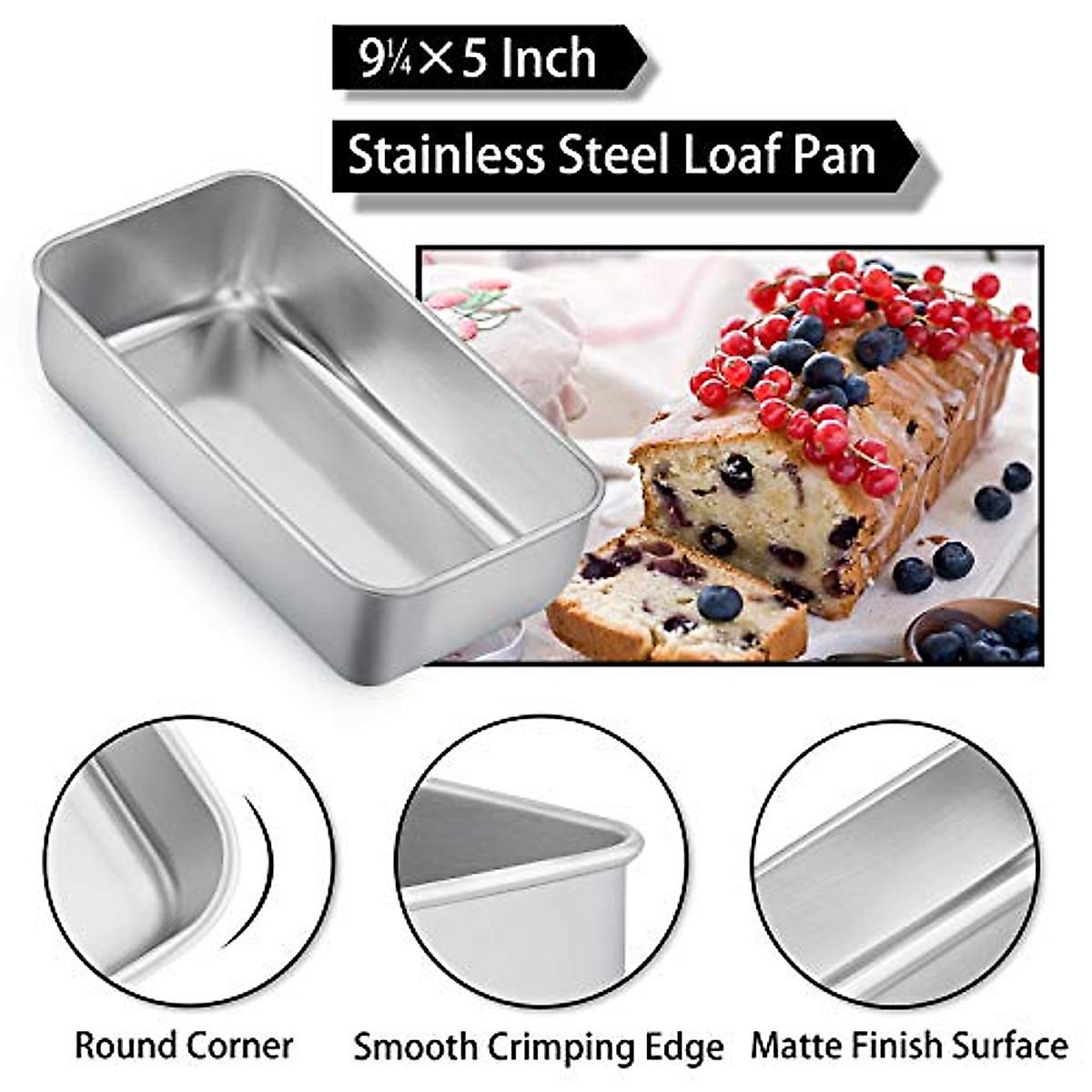 TeamFar Loaf Pans for Baking Bread, 9¼" × 5" Bread Loaf Pan Meatloaf Pan Stainless Steel for Home Kitchen, Healthy & Durable, Oven & Dishwasher Safe - Set of 2