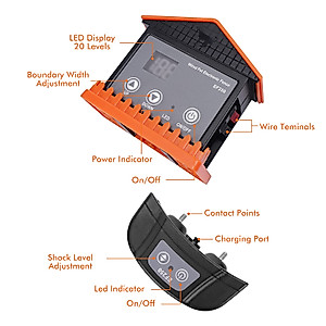 COVONO Wired Electric Dog Fence, Underground/Aboveground Pet Containment System (650Ft Wire, Waterproof & Rechargeable Collar, Shock/Tone Correction, Support 2 Dogs)