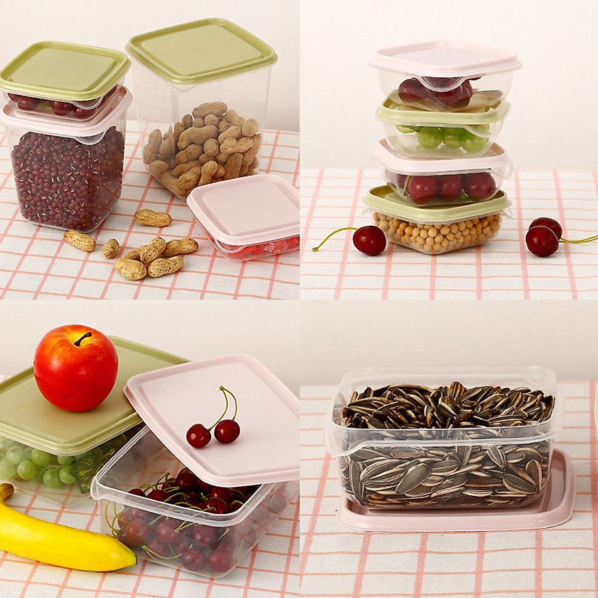 CMJLBM 17 Pack Plastic Food Storage Containers with Lids BPA Free Stackable Transparent Reusable Airtight Kitchen Storage Box for Coarse Cereals and Grains (Pink)