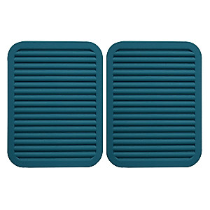 Extra Large, Extra Thick Rectangular Silicone Trivet Mat Set for Hot Dishes,Pots and Pans, Kitchen Hot Pads for Countertop and Table,Dishing Drying Mats, Set of 2 (Teal)