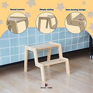 Damoch Family™ Wooden Toddler Step Stool for Kids,Two Step Children Potty Stool,Bathroom&Kitchen Non-Slip Dual Height (Grey+Natural)