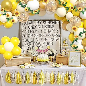 Ouddy Party 101Pcs Sunflower Baby Shower Decorations for Girls Boys Sunflower Balloons Garland Arch Kit Yellow Balloons with You Are My Sunshine Banner Sunflower Vine for Sunflower Party Decorations