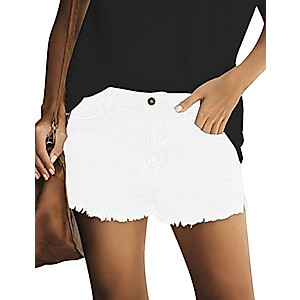 luvamia Women's Casual Mid Rise Denim Shorts Stretch Ripped Raw Hem Jean Shorts Jean Shorts Loose Women Boyfriend Jeans Shorts For Women Loose Fit Denim Shorts Women Frayed Brilliant White Size Xlarge