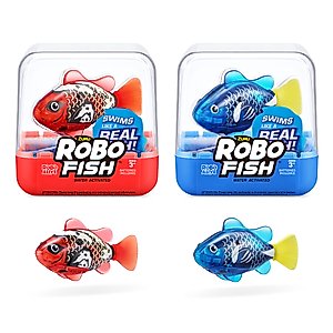 Robo Alive Robo Fish Robotic Swimming Fish (Blue + Red) by ZURU Water Activated, Changes Color, Comes with Batteries, Amazon Exclusive (2 Pack) Series 3