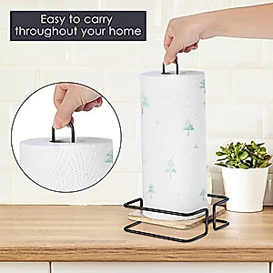 2 Pack Wood Paper Towel Holder, Paper Towel Holder Black Kitchen Roll Holder, for Kitchen Roll Organize, One-Handed Operation Countertop Roll Dispenser