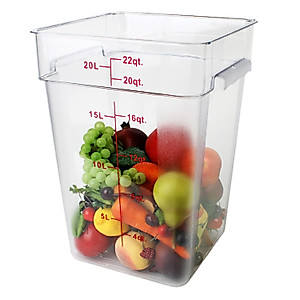 Tiger Chef 22 Quart Commercial Grade Clear Food Storage Square Polycarbonate Container With Blue Lid