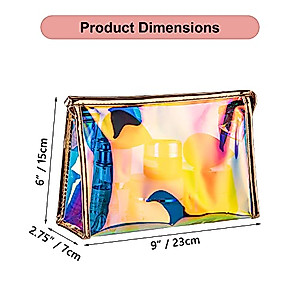 WestonBasics Holographic Iridescent Makeup Pouch | Portable Waterproof Cosmetic Bag Set for Women, Ladies & Bridesmaids | Clear Pouch for Travel, Toiletry | Large Clear Makeup Bags with Zipper
