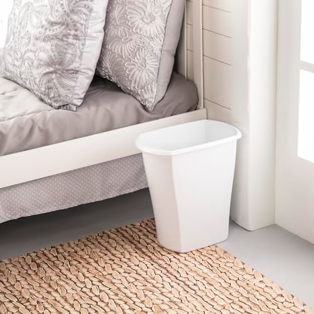 Sterilite 3 Gallon Rectangular Wastebasket, Small Plastic Trash Can for the Bathroom, Bedroom, Dorm Room or Home Office, White, 6-Pack