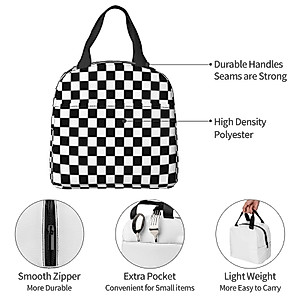 ayvcxui Black and White Plaid Race Checkered Flag Lunch Tote Reusable Lunch Bag Insulated Lunch Box for Students Work Outdoor Travel PicnicThermal Portable Bento Box Handbags Tote