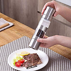 2 in 1 Salt and Pepper Grinder, Stainless Steel salt Grinders and Pepper Mill Set with Adjustable Ceramic Rotor