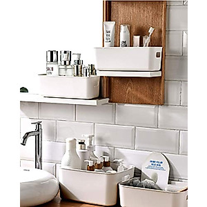 Amyup Set Of 2 Plastic Storage Bins,10.5×8×5.5" Versatile Kitchen Pantry Organization and Storage,for Plastic Storage Container Under Bed,Under Sink Bathroom Organizer (2 Pack Medium, White)