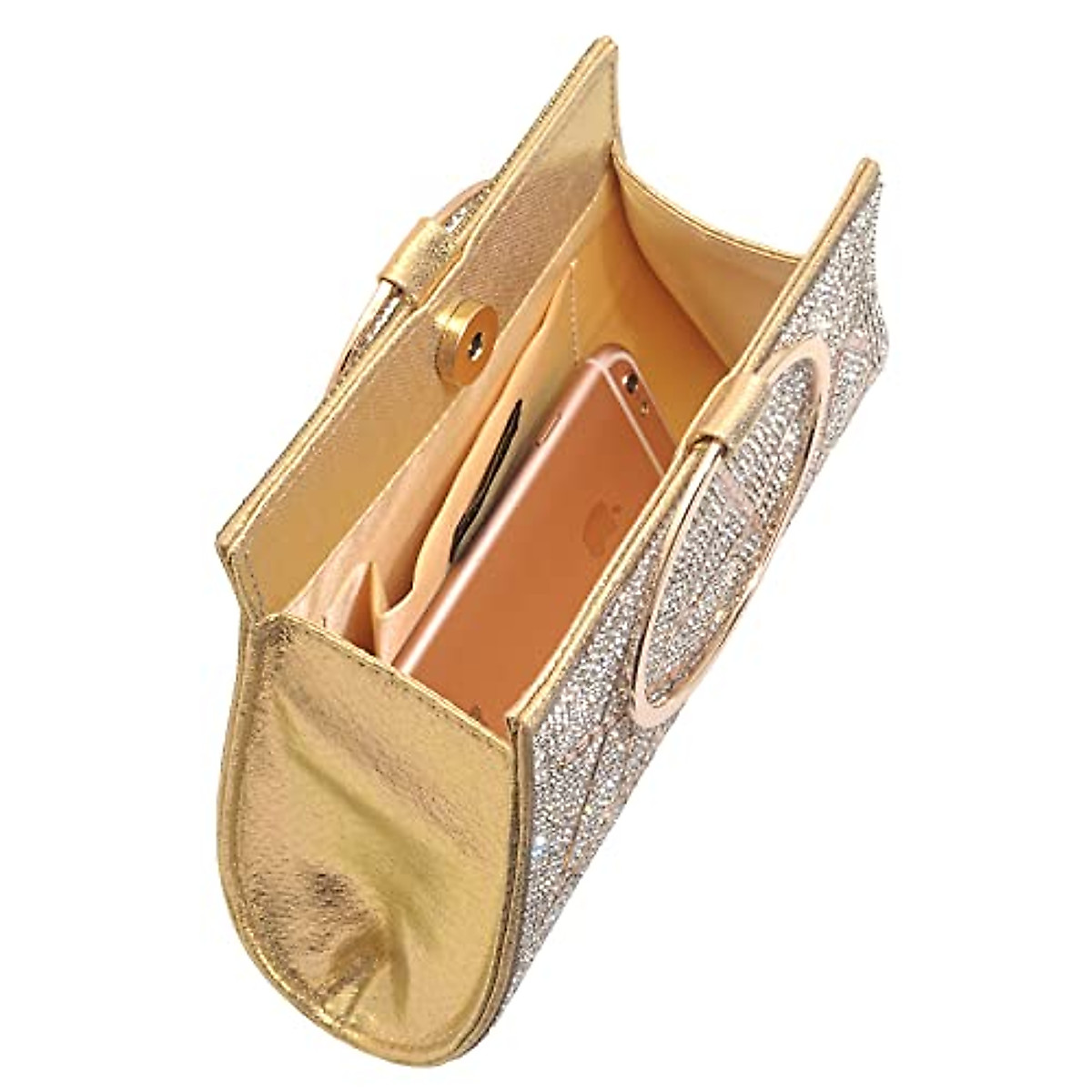 MOSSMON Crystal Clutch Purses Bride and Bridesmaid Handbag Elegant Wristlet Evening Bag for Women（Gold）