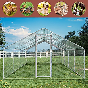 BESBLEE Galvanized Large Metal Chicken Coop Walkin Poultry Cage Hen Run House Rabbits Habitat Cage Spire Shaped Coops UV & Water Resistant Cover for Outdoor Backyard(13.1’L x 9.8’W x 6.5’H)