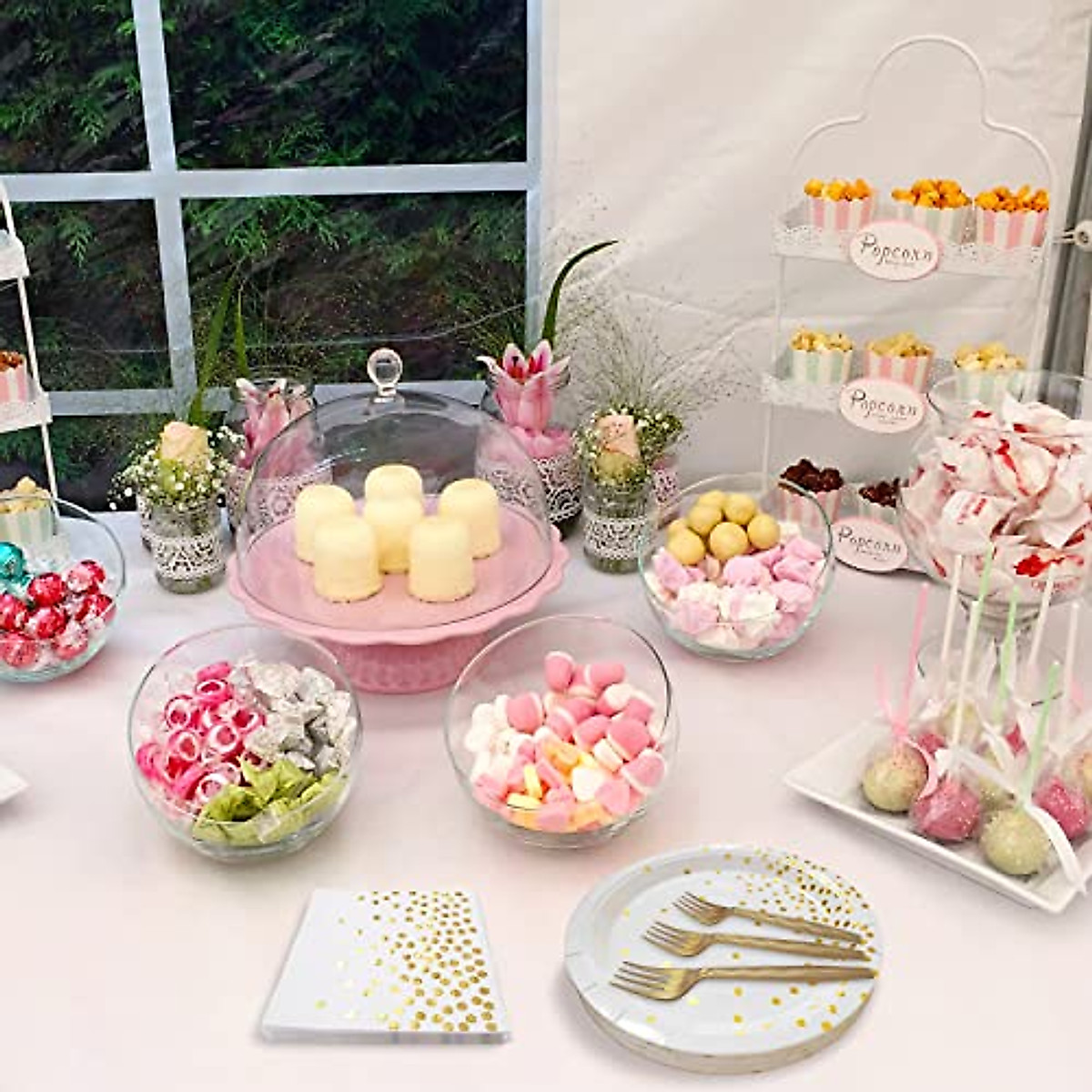 WXLDGHQ White and Gold Paper Plates Napkins Party Supplies,Disposable Gold Dot Paper Dessert Plates,105 PCS Birthday Plates and Napkins Party Supplies for Wedding(Serves 35 Guests 7")