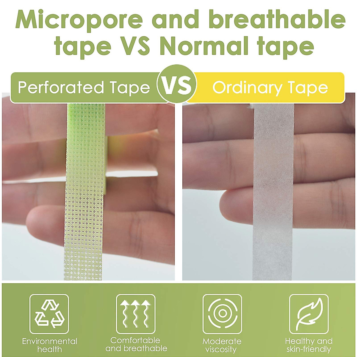3 Rolls Eyelash Extension Tape with Tweezers, SourceTon Micropore Fabric Tape Roll 0.5 Inch 10 Yards (Green) with 3 PCS Straight Pointed and Curved Tweezers (Silver)